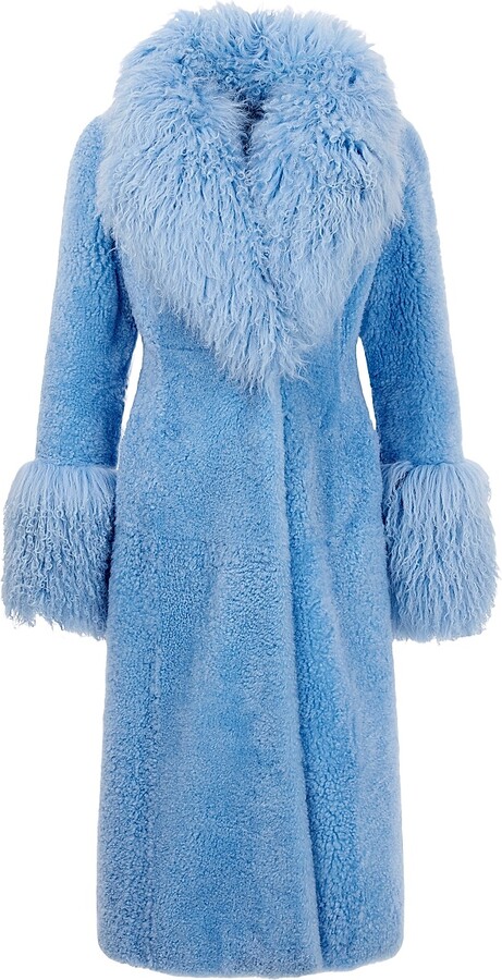 Gorski Women's Cashmere Goat Coat With Mongolian Goat - Blue - Size ...