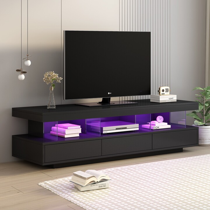JZJ Modern LED TV Stand for 70-inch TVs - High Glossy Finish, RGB ...
