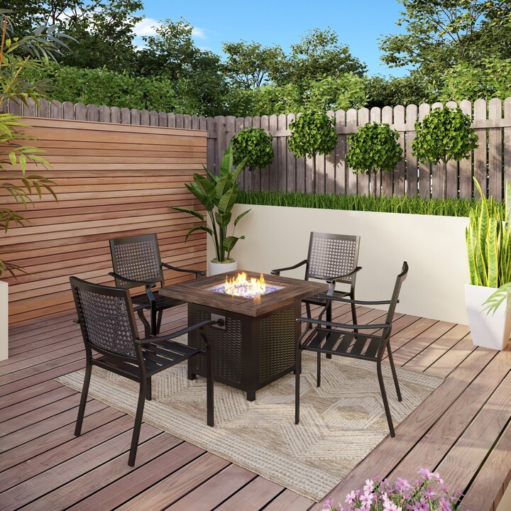 Sophia & William 5 Pieces 34" Gas Fire Pit Table with 4 Stackable Metal ...