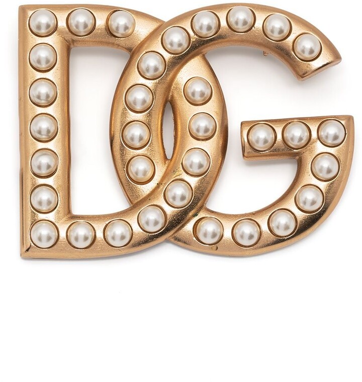 Dolce & Gabbana logo pearl-embellished brooch - ShopStyle Charms