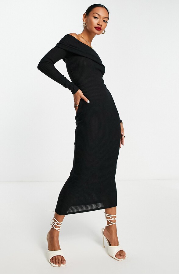 ASOS DESIGN Off the Shoulder Long Sleeve Rib Dress - ShopStyle