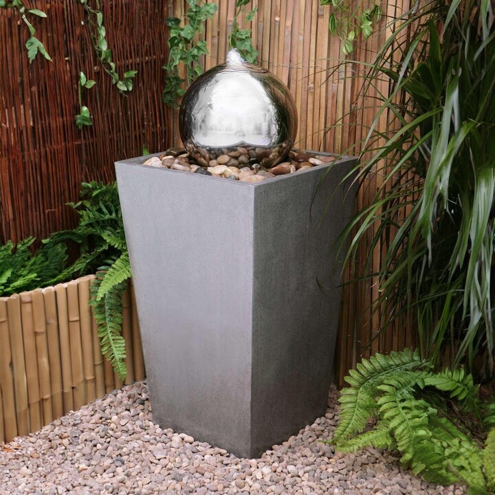 Primrose Stainless Steel Sphere Column Water Feature with Lights 82cm ...