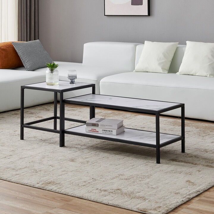 NINEDIN Nesting Coffee Table with Square & Rectangle End Tables Sofa ...