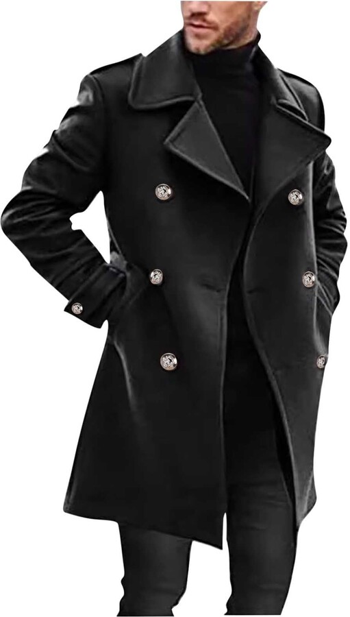 Slxbear Winter Coats For Men Solid Color Trench Coats For Men Lapel ...