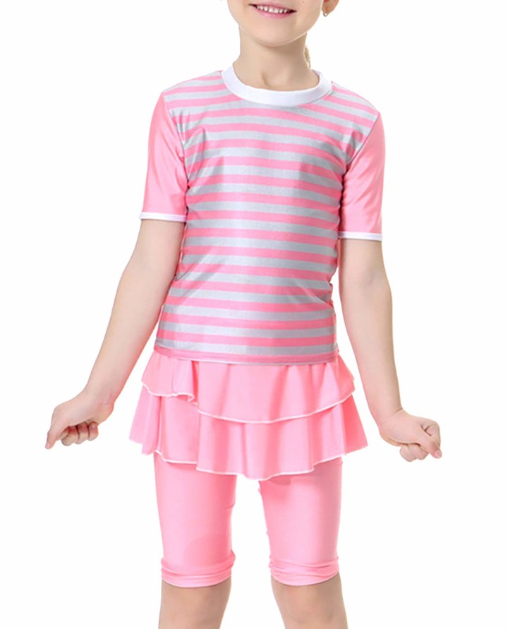 iDrawl Kid Girls Modern Muslim Two Piece Swimsuit Striped Printed ...