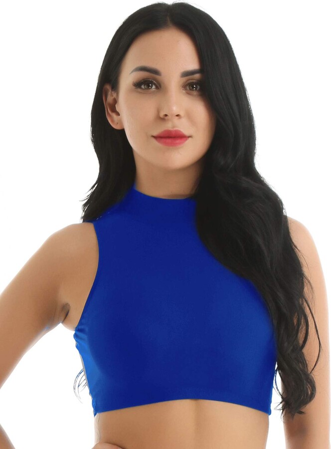 inlzdz Women Girls Mock Neck Cropped Vest Tank Top Dance Top Sports Bra ...