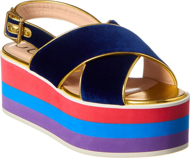 Gucci Crossover Velvet & Leather Platform Sandal - ShopStyle