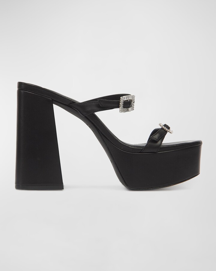 Black Suede Studio Elsie Crystal-Buckle Platform Slide Sandals - ShopStyle