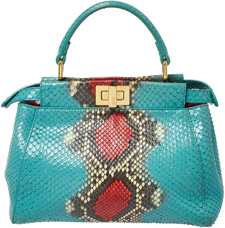 Fendi Turquoise/Red Python Mini Peekaboo Top Handle Bag - ShopStyle