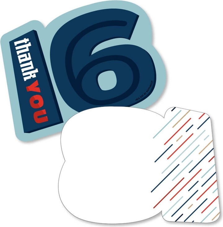 Big Dot of Happiness Boy 16th Birthday - Shaped Thank You Cards - Sweet ...