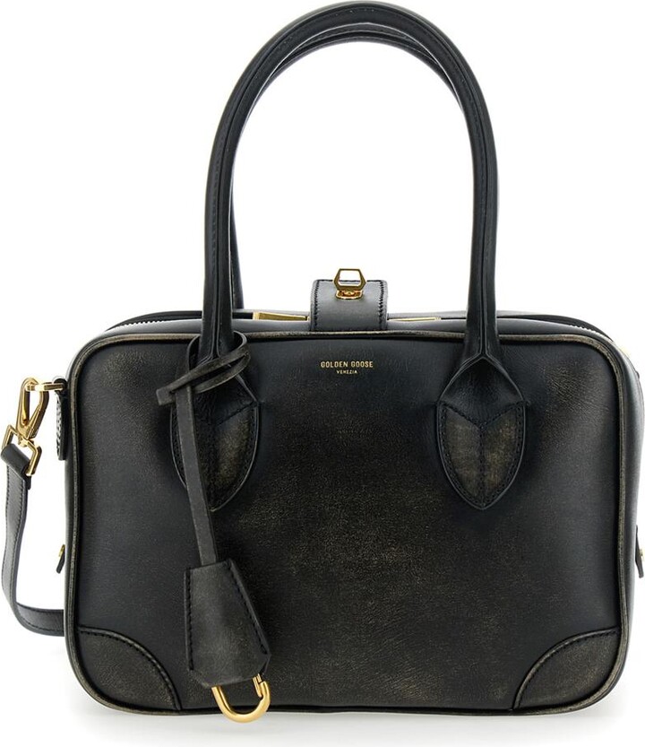 Golden Goose 'Vita' Black Handbag With Laminated Logo In Grained ...