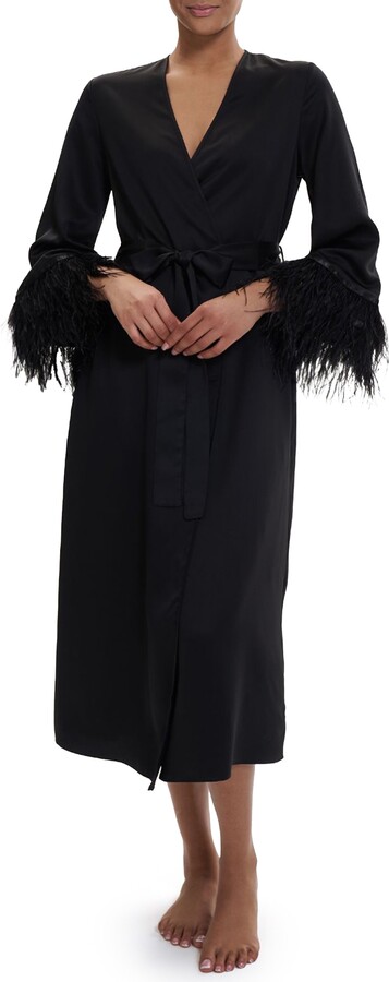 Rya Collection Swan Ostrich Feather Trim Charmeuse Robe - ShopStyle