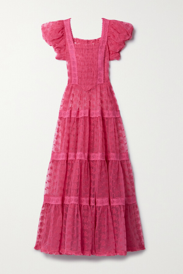 DÔEN Nadette Lace-trimmed Embroidered Tulle Maxi Dress - Pink - ShopStyle