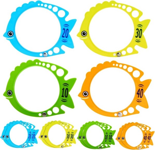 Blue Panda 12 Pack Fish Pool Rings for Kids Diving, Underwater Swim ...