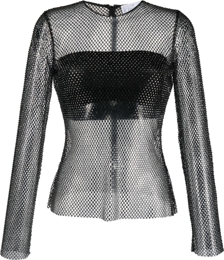 Giuseppe di Morabito Rhinestone-Embellished Mesh Top - ShopStyle