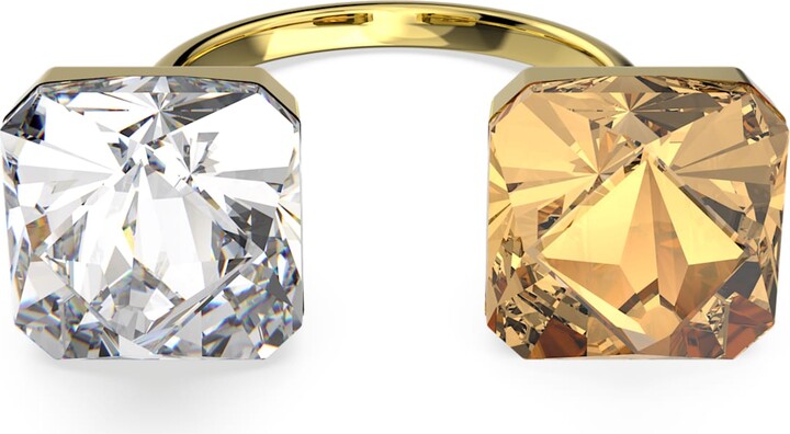 Swarovski Matrix open ring, Pyramid cut, Yellow, Gold-tone plated ...