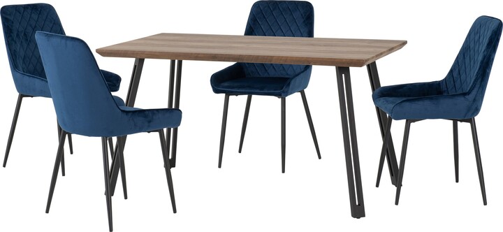 Dunelm Quebec Rectangular Dining Table with 4 Avery Chairs Navy Blue ...