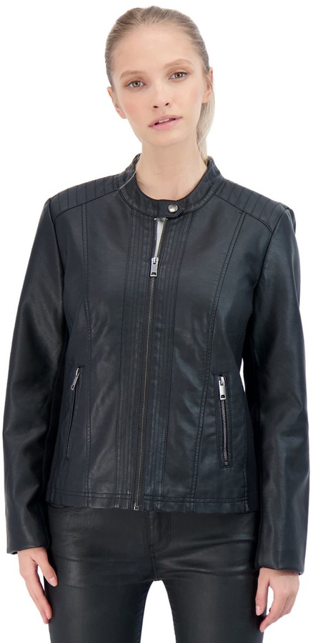 Women's Sebby Collection Faux-Leather Racing Jacket - ShopStyle