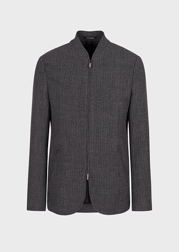 Emporio Armani Guru-collared jacket with zip in 3D chevron stretch wool ...