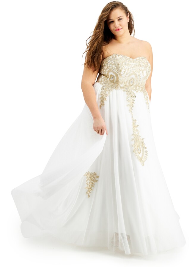 Say Yes Trendy Plus Size Strapless Embellished Gown, Created for Macy's ...