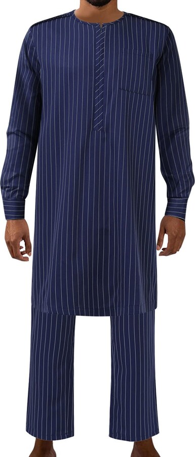 ZWXIN Men's Muslim Arabic Middle East Stripes Islamic Muslim Robe Suit ...