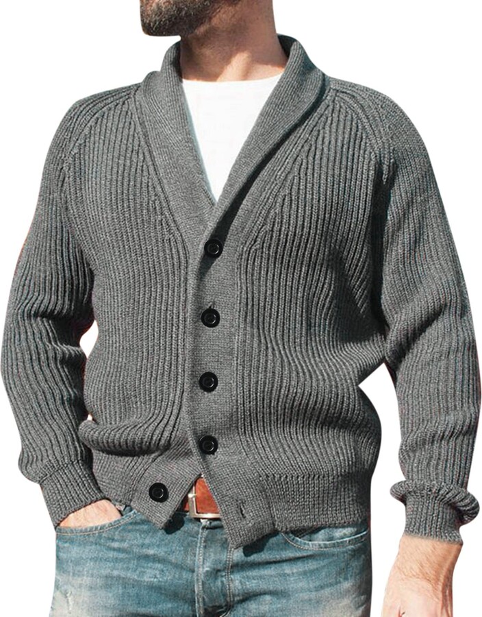 Cenlang Mens The Dude Zip Up Cardigan Sweaters Shawl Collar Open Front ...