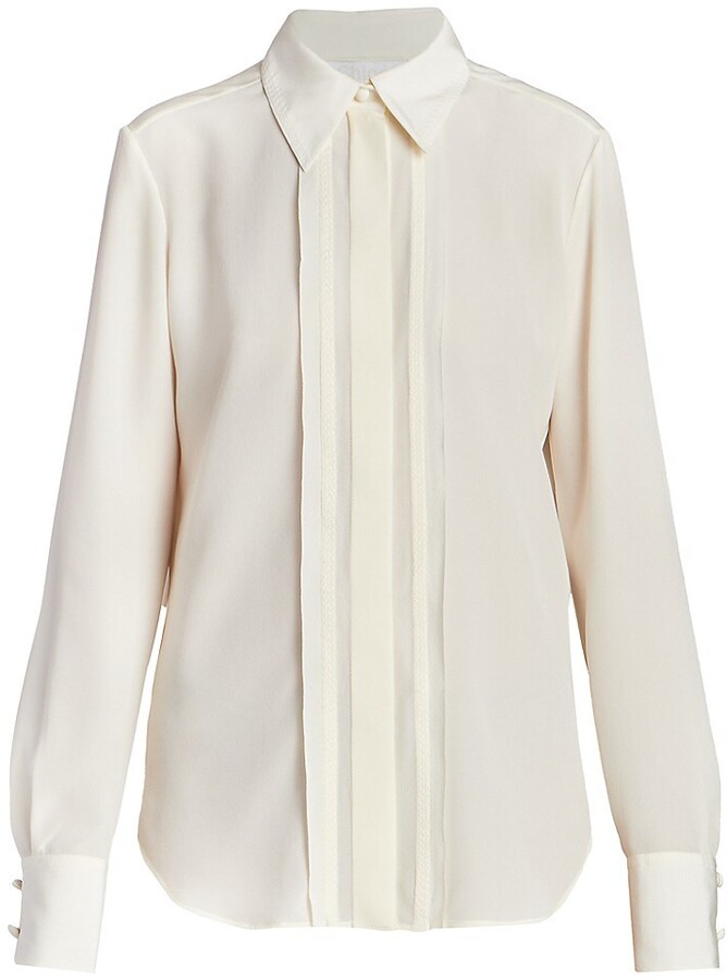 Chloé Pleated-Front Silk Blouse - ShopStyle Tops
