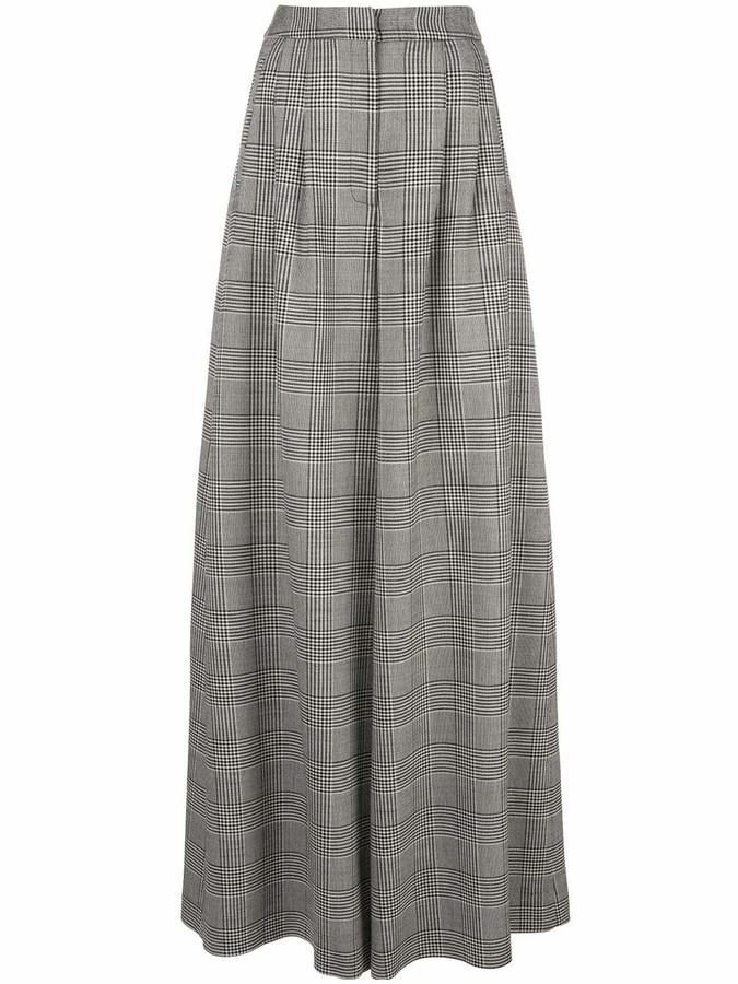 Adam Lippes Pleated Wide Leg Plaid Pants - ShopStyle
