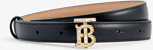 Burberry ens Black/gold Crystal-embellished onogram otif Leather Belt ...