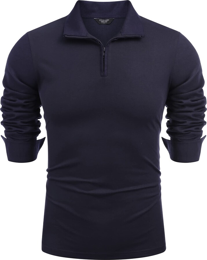COOFANDY Men's Long Sleeve Polo Shirts Casual Slim Fit Zipper Plaid Polo T Shirts - ShopStyle