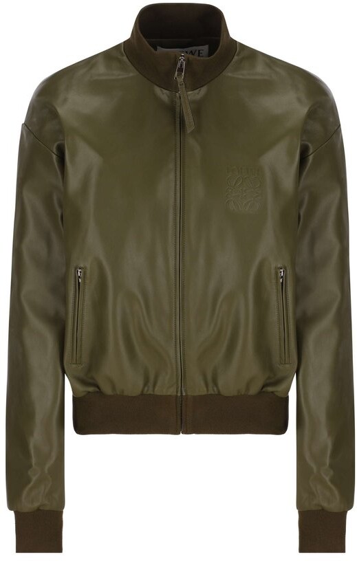 Loewe Logo Embossed Leather Bomber Jacket - ShopStyle