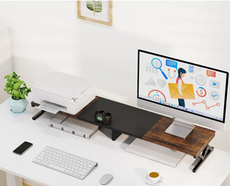 17 Stories Dual Monitor Stand Riser, Large Wood Monitor Riser For 2 ...