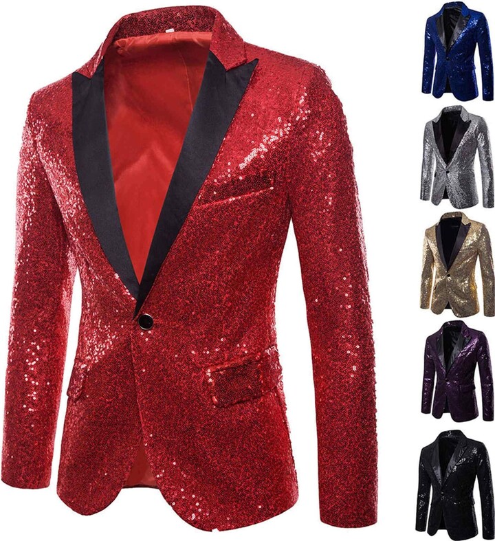 Snakell Men's Fashion Blazer Gift Men's Blazer with Sequins Slim Fit ...