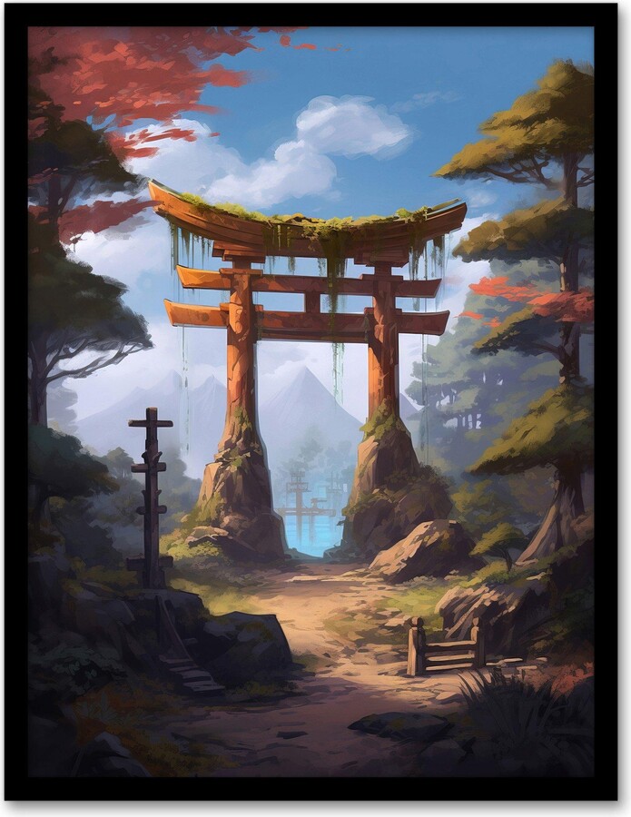 Artery8 Old Torii Gate Leading to Shinto Shrine by Lake Painting Pink ...