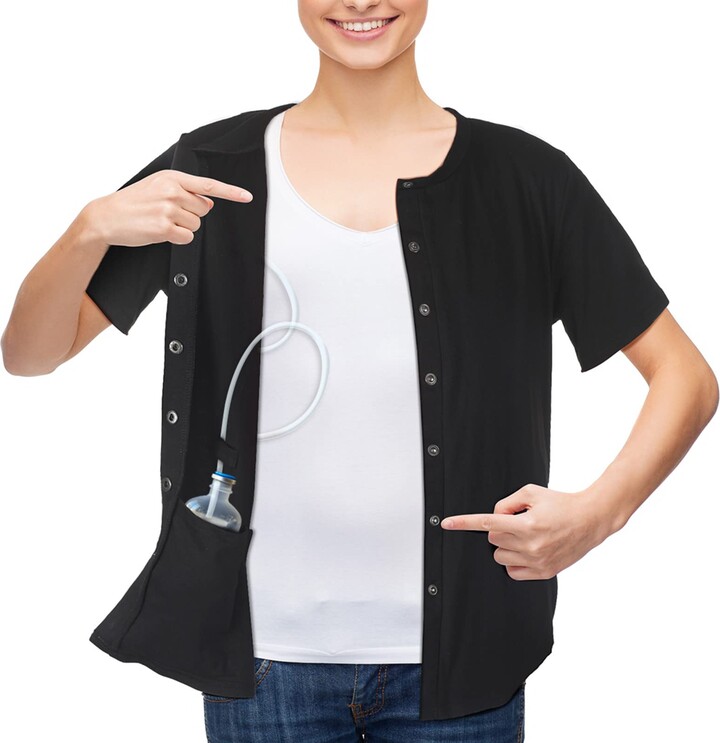 Jiuguva Post Op Easy Open Mastectomy Recovery Shirt with Drain Pockets ...