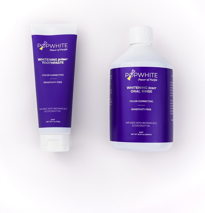 Popwhite Whitening Primer Whitening Toner Toothpaste, 4 oz + Oral Rinse ...