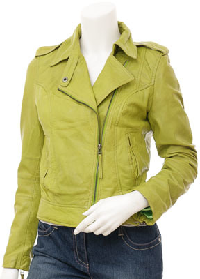 Womens Lime Green Biker Leather Jacket: Baileyton - ShopStyle
