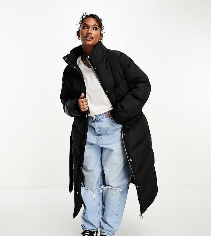 Threadbare Curve Threadbare Plus Holly belted waist maxi puffer coat in ...