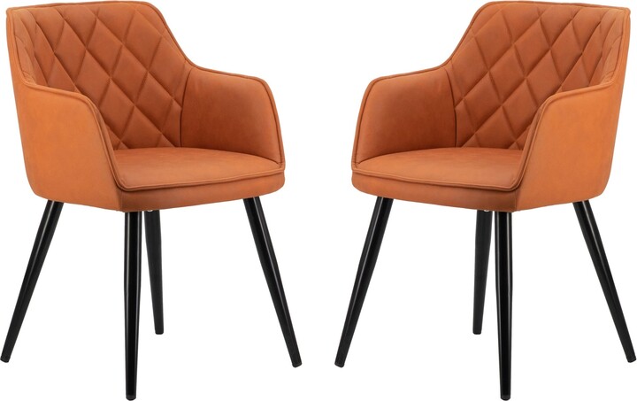 Benjara Erin 24 Inch Curved Dining Chair, Orange Fabric, Diamond ...