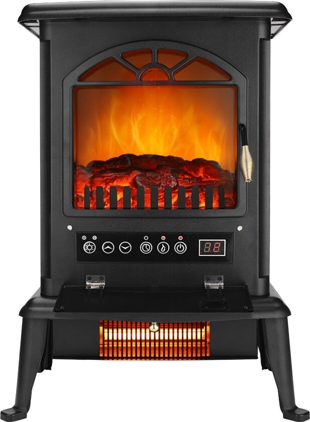 ZOKOP 1500W Freestanding 3-door Glass 3D Flame Fireplace with Remote ...