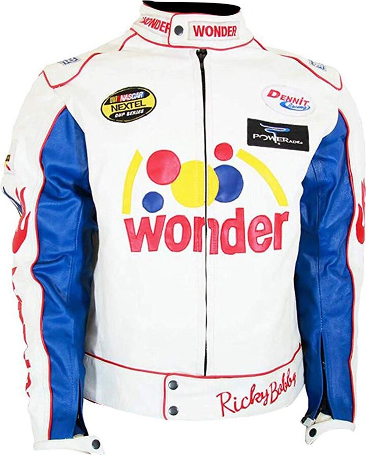 Spazeup White Patches Leather Jacket - White Racing Leather Jacket for ...