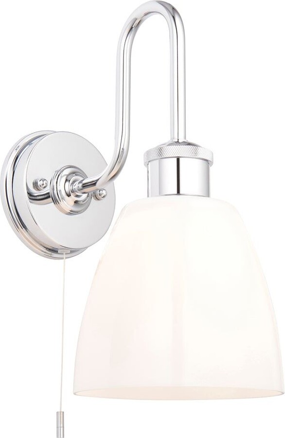 Loops Chrome Plated Bathroom Wall Light & Opal Glass Shade IP44 Rated ...