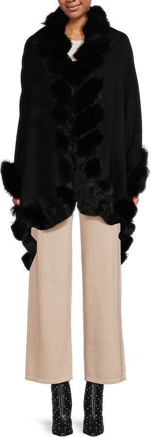 La Fiorentina Faux Fur Trim & Wool Lined Ruana - ShopStyle