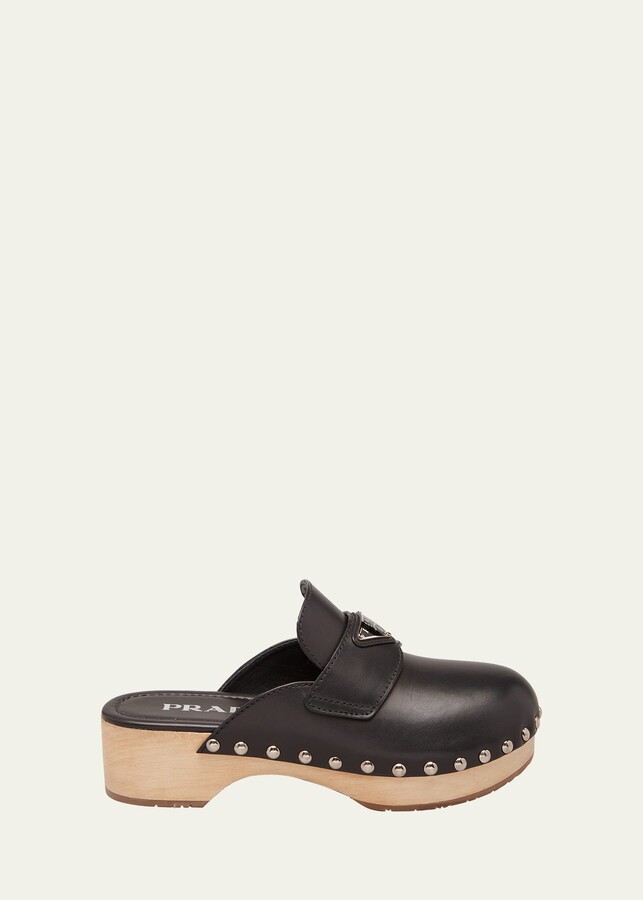 Prada 45MM Leather Logo Clog - ShopStyle