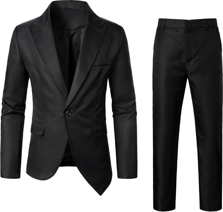 ETHKIA Men's 2 Piece Slim Fit Suits 1 Button Business Wedding Suit ...