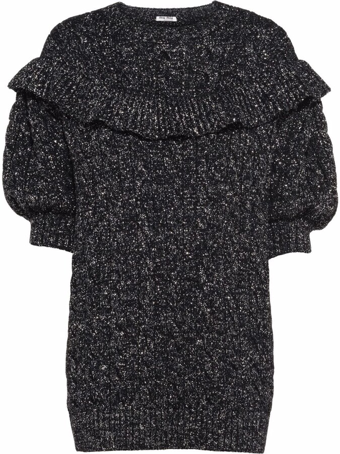 Miu Miu Ruffled Cable-Knit Jumper - ShopStyle Sweaters