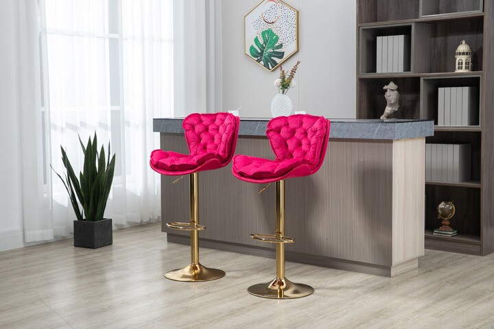 EDWINRAY Velvet Counter Height Bar Chairs Set of 2, Adjustment Height Bar Stools with Footrest ...