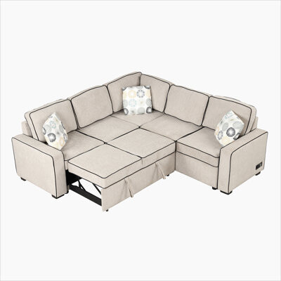 Latitude Run 83" L-Shaped Pull Out Sofa Bed Modern Convertible Sleeper ...