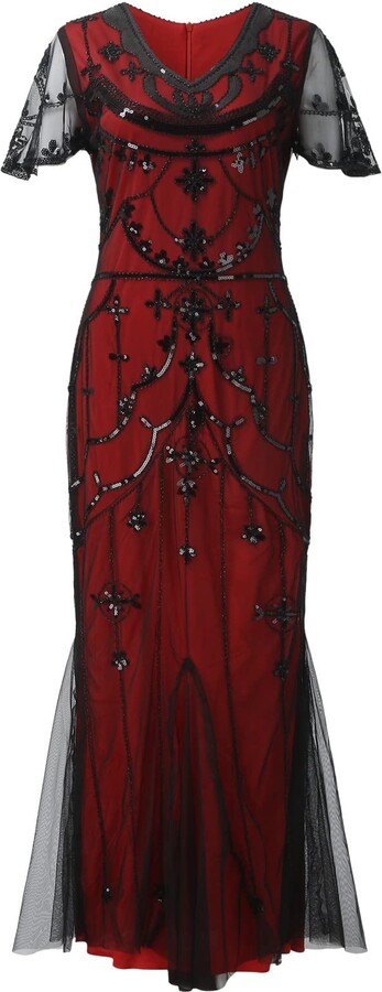 Generic 1920s Dresses for Women V Neck Vintage 20s Fancy Dress with ...