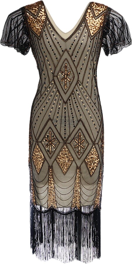 HAHAEMMA Women's 1920s Elegant Flapper Charleston Dress Gatsby Sequins ...
